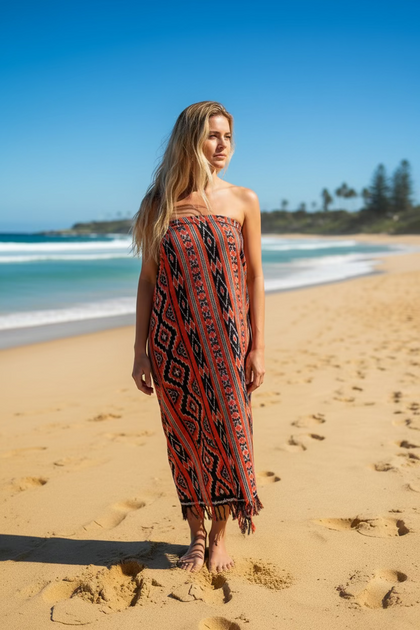 Ikat Beach Towel Sarong in Neon Skies – Iridescent Sea